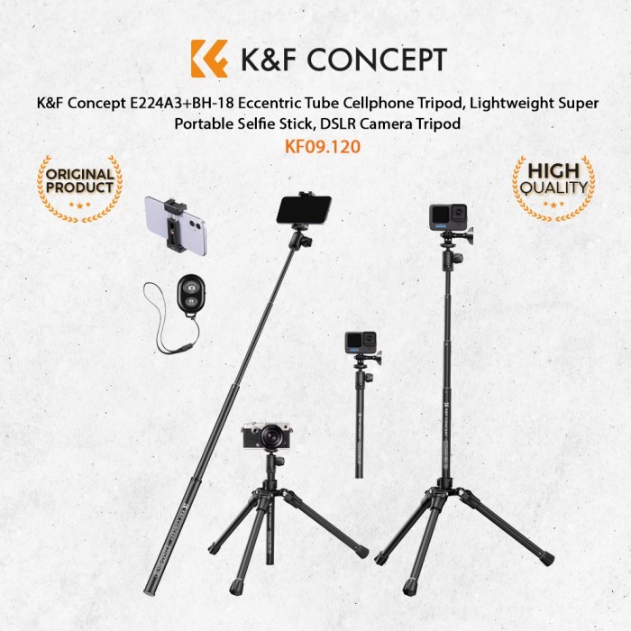 Jual K&F KNF Concept E224A3+BH-18 Selfie Stick Camera & Gopro Tripod ...
