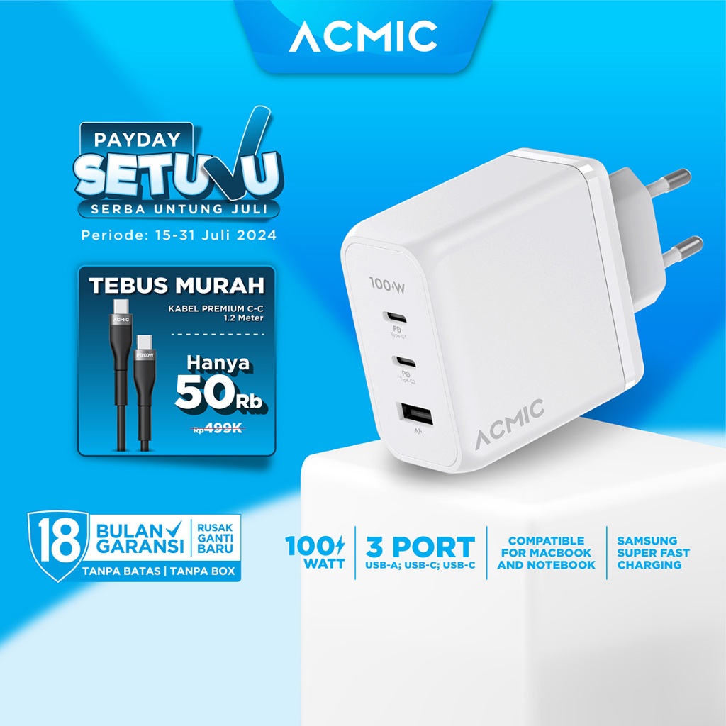 Jual ACMIC CPD100 GaN7 PRO 100W Wall Desktop Charger Adaptor Laptop ...