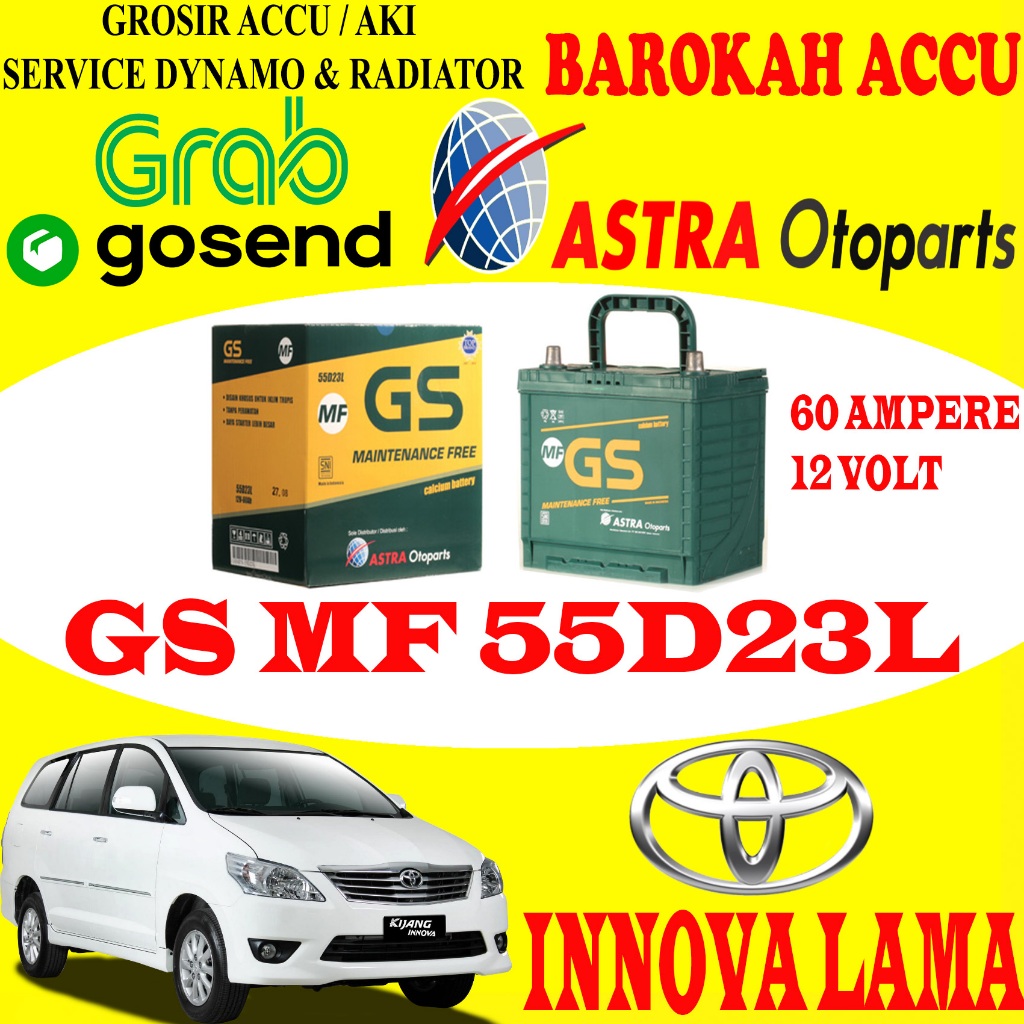 Jual AKI MOBIL TOYOTA INNOVA LAMA ( UPGRADE ) GS MF 55D23L , 60 AH ...