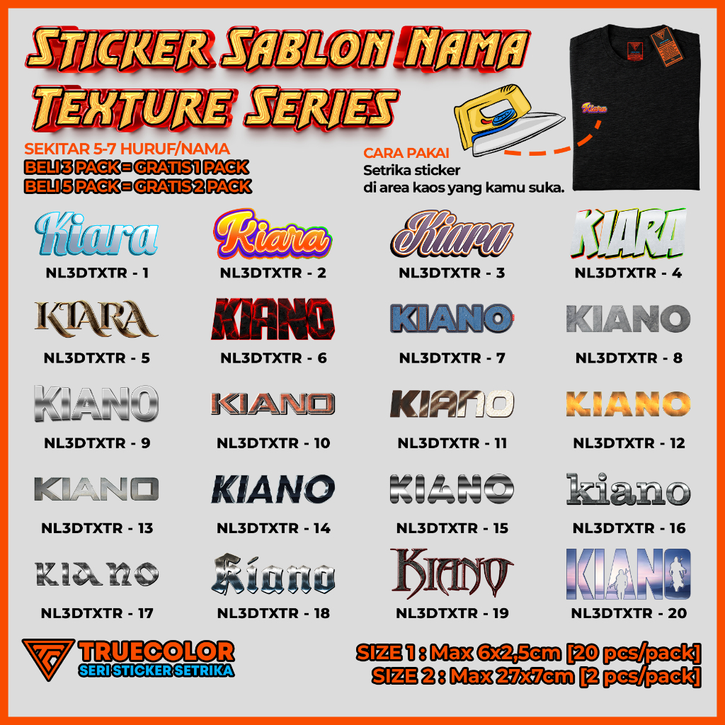 Jual TRUECOLOR (2 Size) Sticker Label Nama Kaos, Sablon Setrika Custom ...