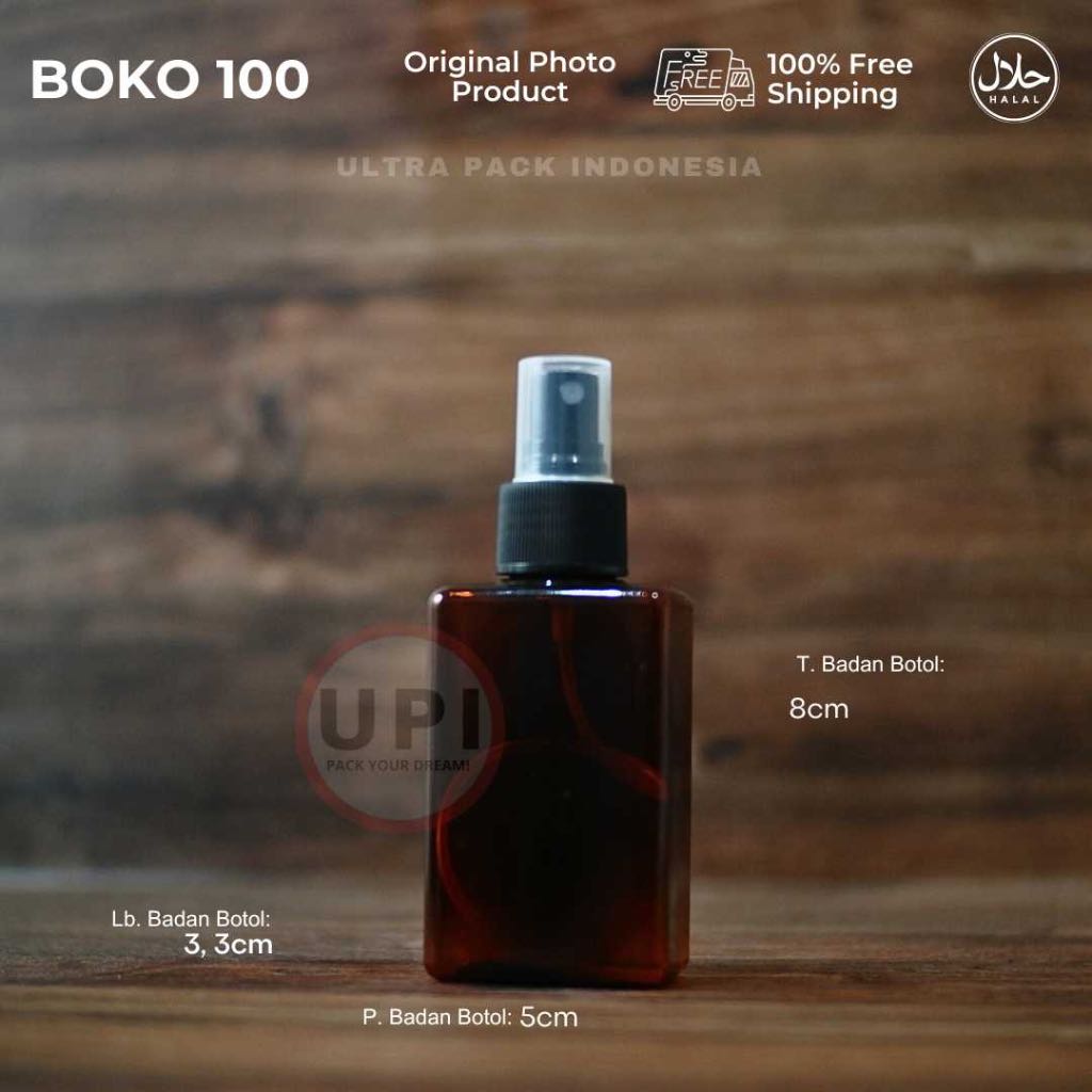 Jual KEMASAN BOTOL MIST SPRAY - BOTOL PET BOKO KOTAK 100ML AMBER + SPRAYER | Shopee Indonesia
