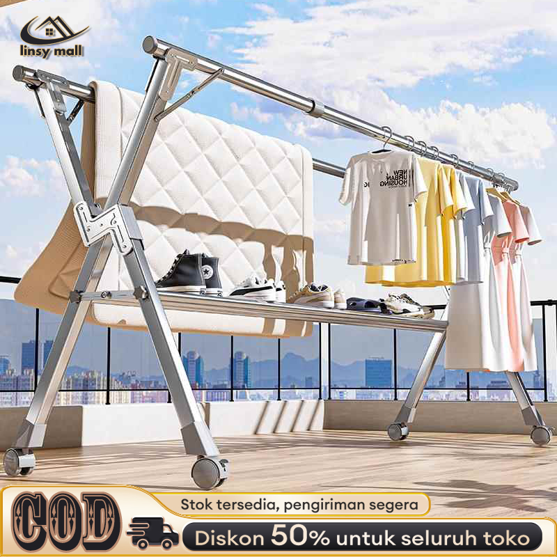 Jual Jemuran Baju Stainless Steel Dengan RODA Jemuran Baju Lipat 240CM ...