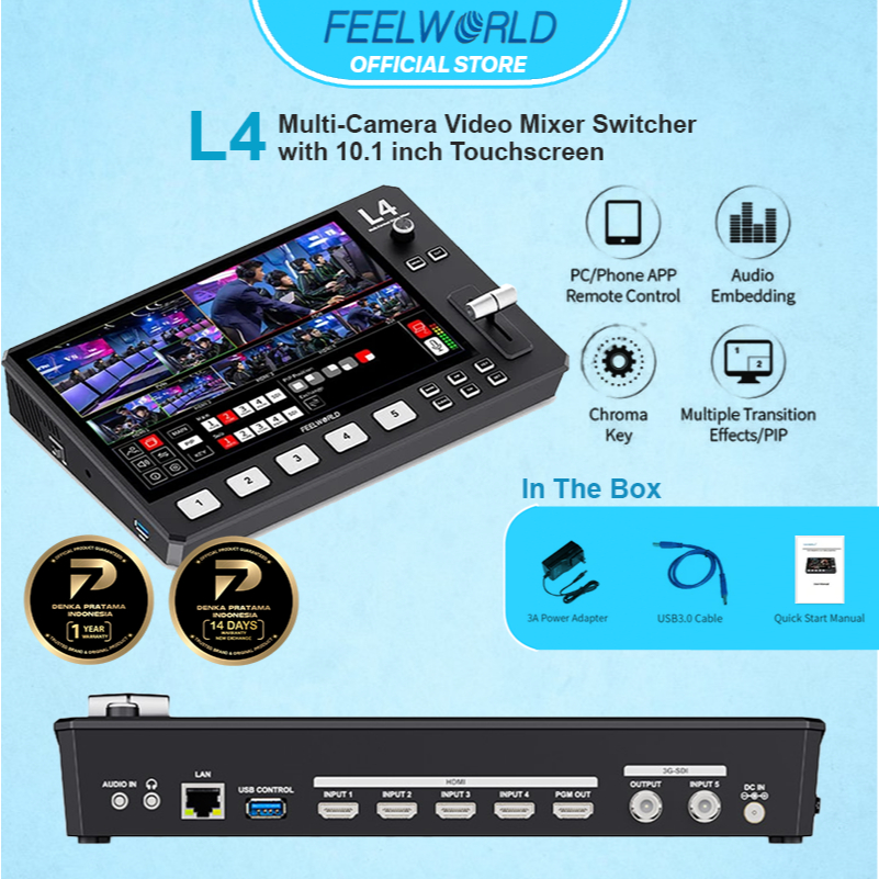 Jual FEELWORLD L4 Video Mixer Switcher 5 Channel with 10.1 inch Touch ...