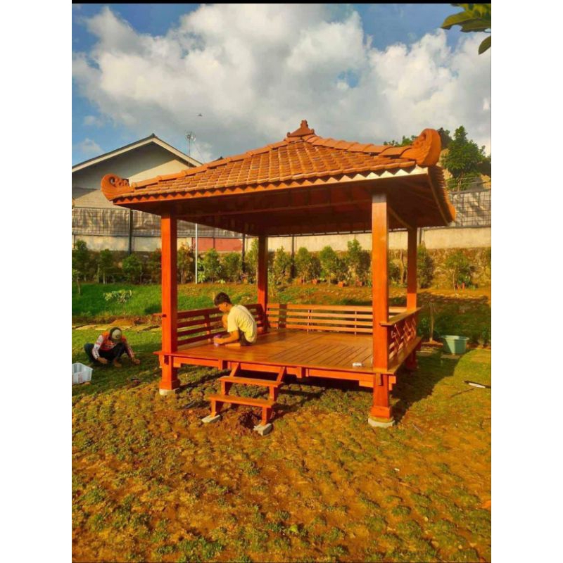 Jual Gazebo Kayu Jati Minimalis - saung taman kayu jati ukuran 3 meter ...