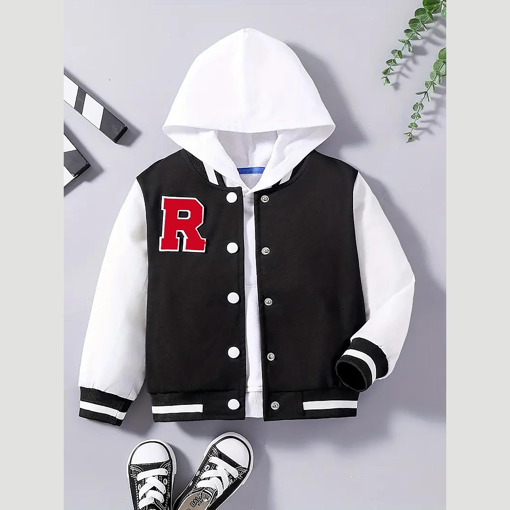 Jual Jaket varsity baseball Anak Laki laki Perempuan unisex Hitam Putih ...