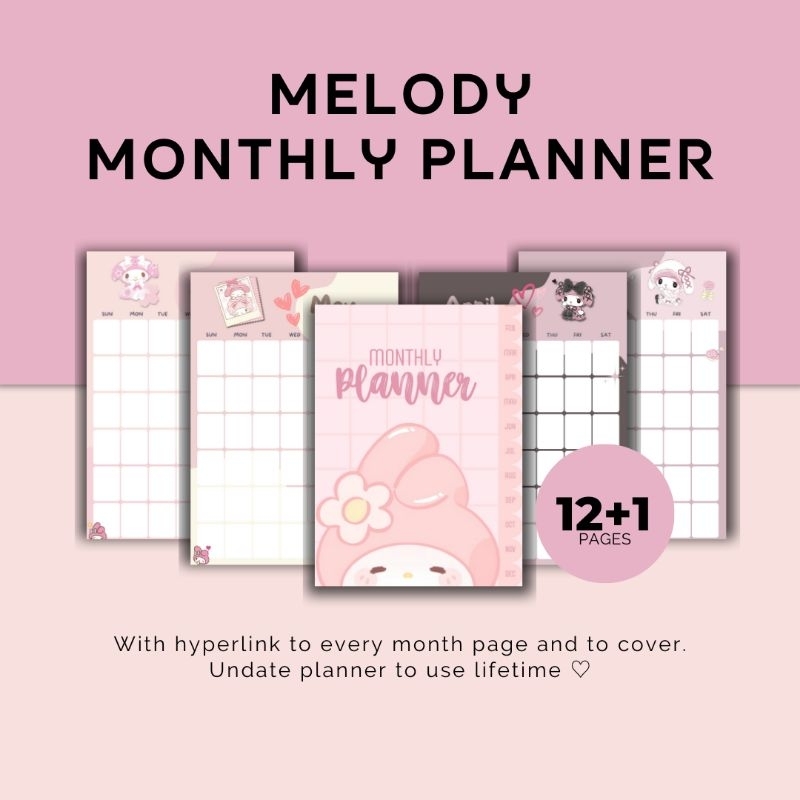 Jual My Melody Digital Monthly Planner | A4 Printable PDF | Mobile Ipad ...