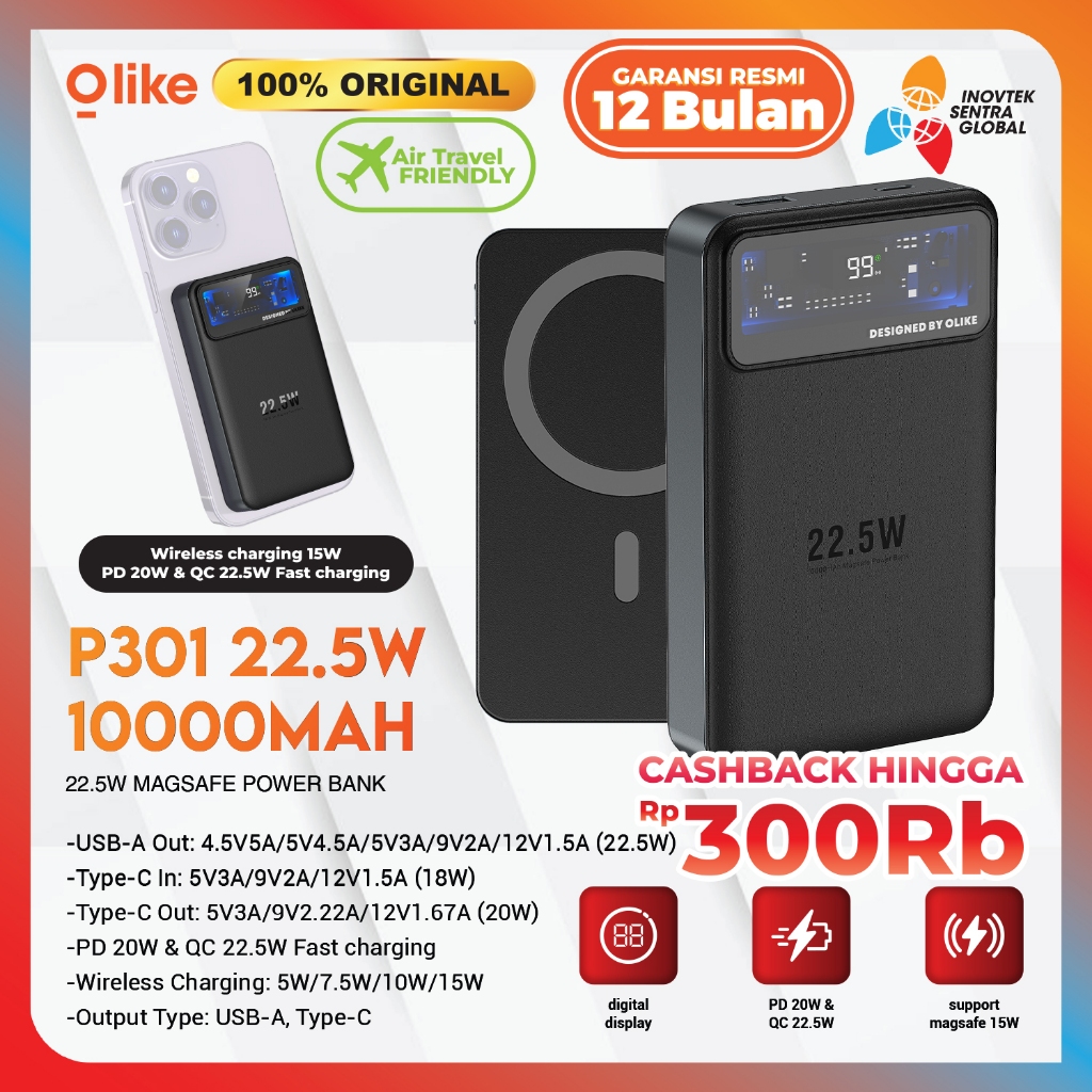Jual Olike P301 Power bank Powerbank 10000mAh PD 20W | QC 22.5W ...
