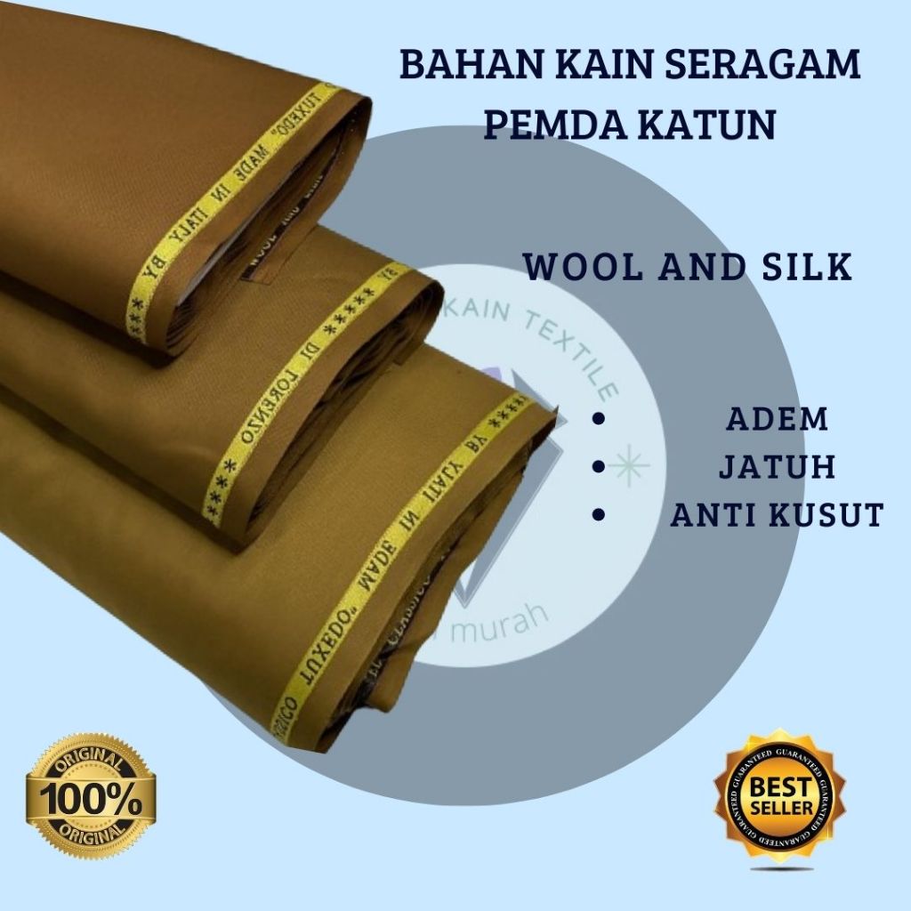 Jual Kain pemda khaki super premium wool silk bahan baju seragam setelan dinas pemda PNS PDH ASN ...