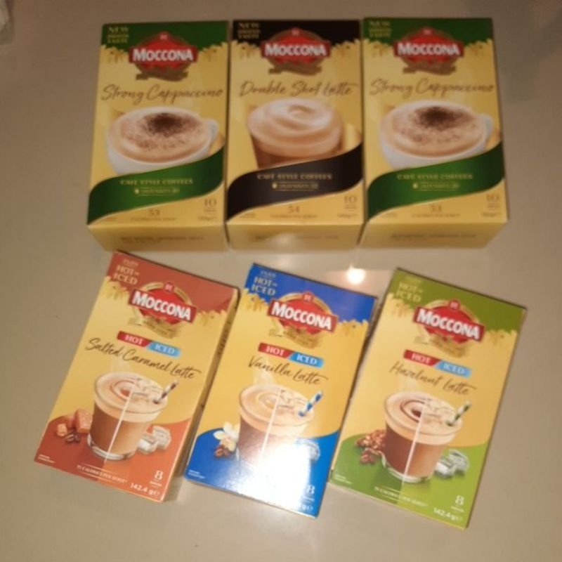 Jual Moccona Cafe Styles Coffees Sachets Strong Cappucino Double Shot Latte Hot Iced Hazelnut ...
