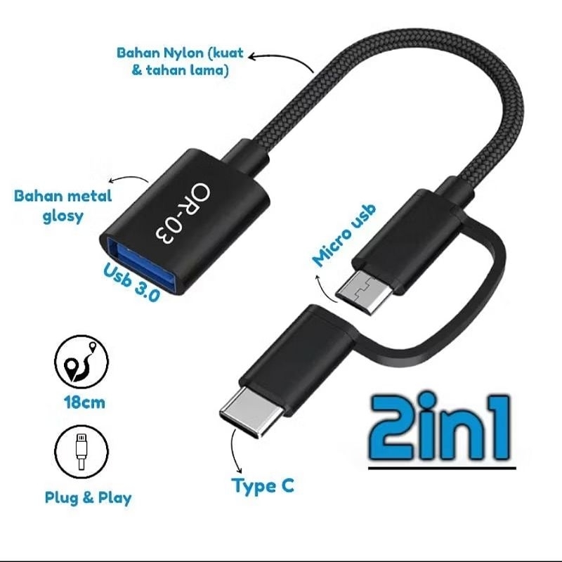 Jual KABEL OTG 2IN1 OR-03 MULTIFUNGSI BESI METALLIC USB OTG TO MIRCO ...