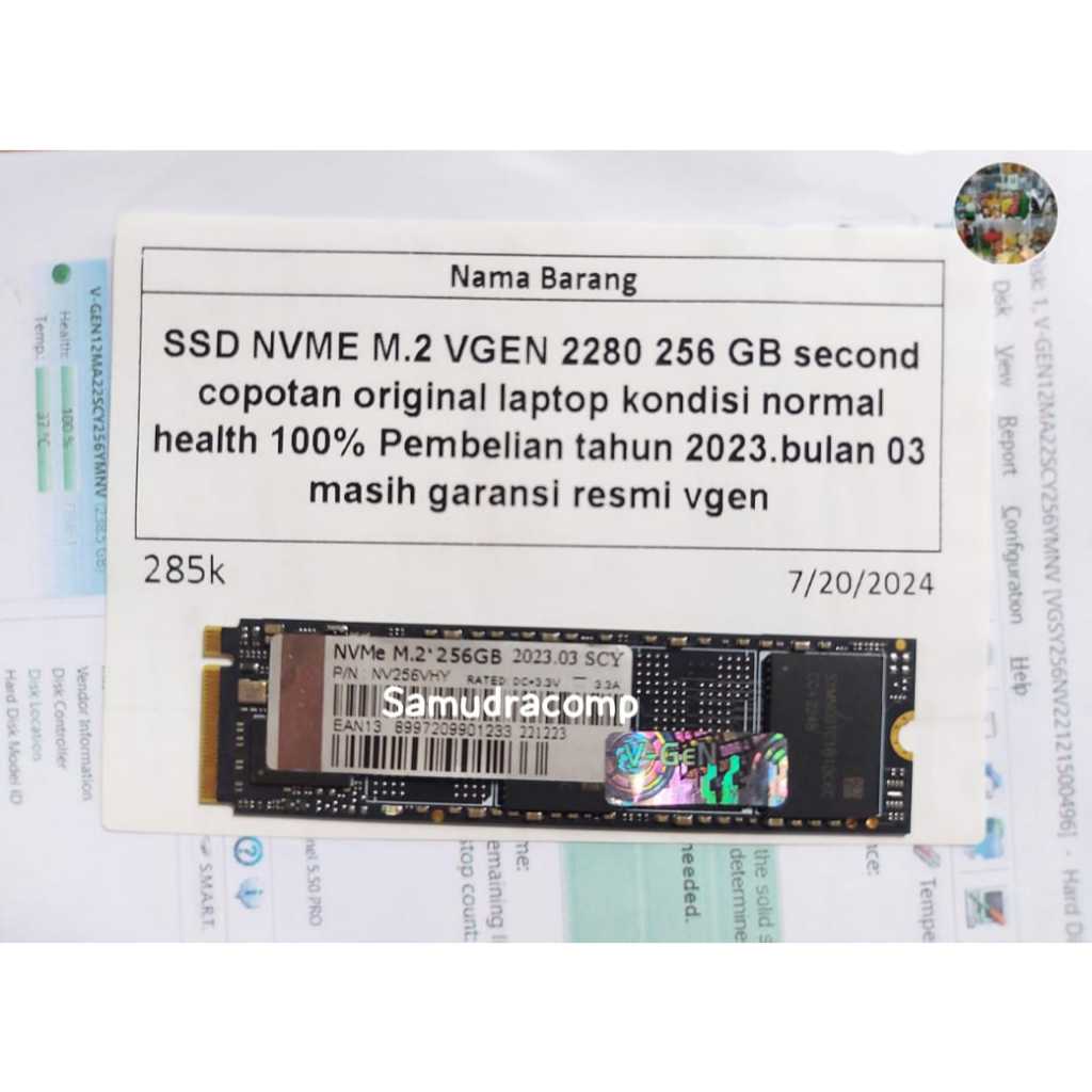 Jual SSD NVME M.2 VGEN 2280 256 GB Second Copotan Original Laptop ...