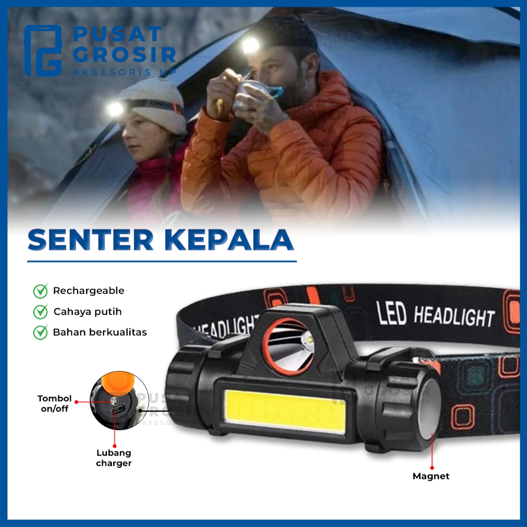 Jual Lampu senter kepala super terang Headlamp rechargerable Head lamp ...