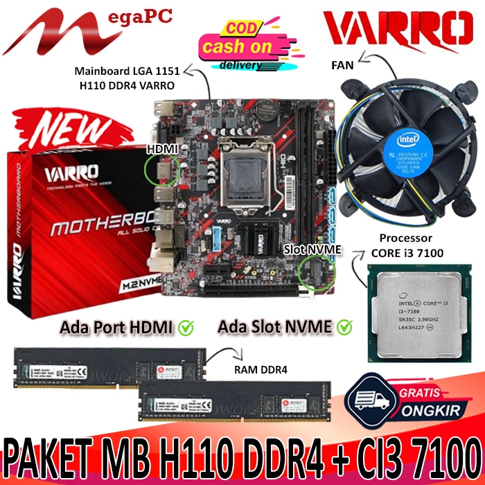 Jual Paket Motherboard/Mainboard LGA 1151 H110 DDR4 + Core I3 7100 + Fan + Ram Garansi 1 Tahun ...