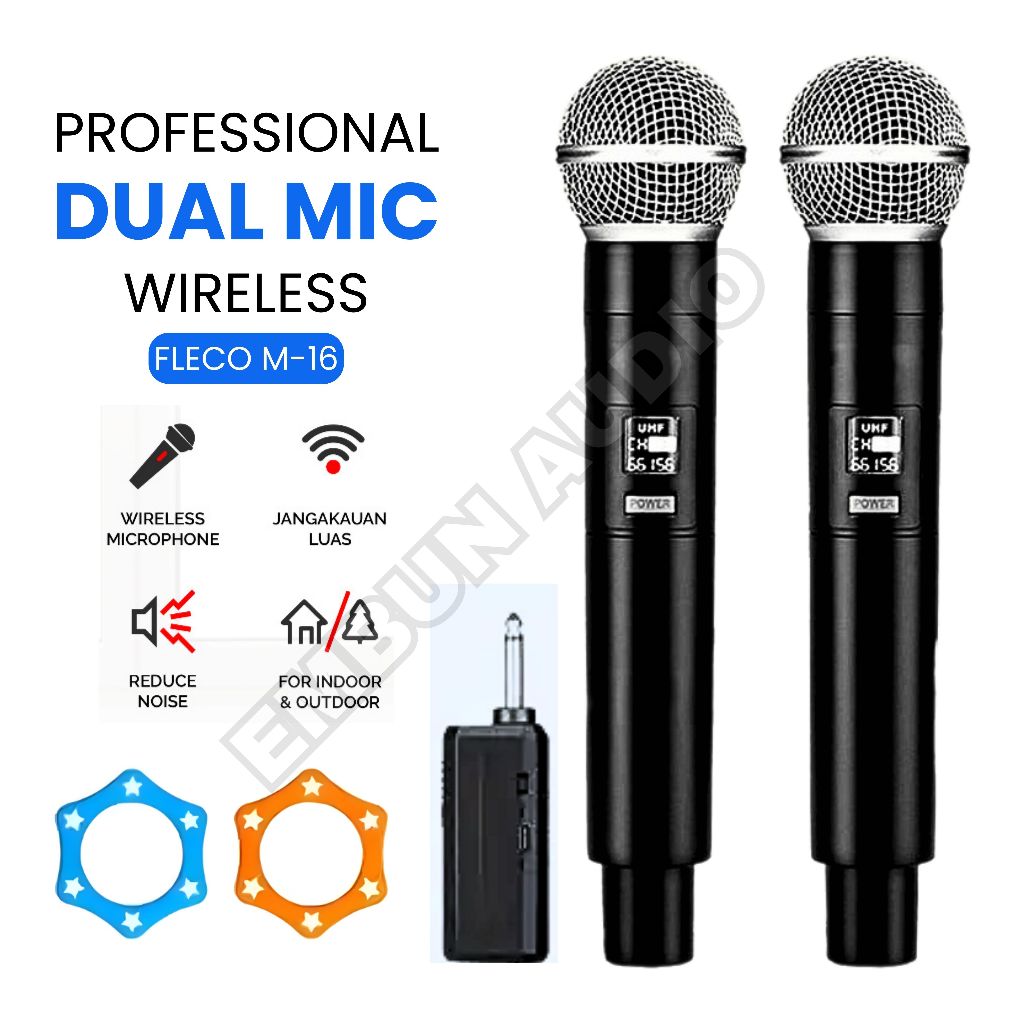 Jual Microphone Double Wireless Tanpa Kabel FLECO M16 Dual Mic Karaoke ...