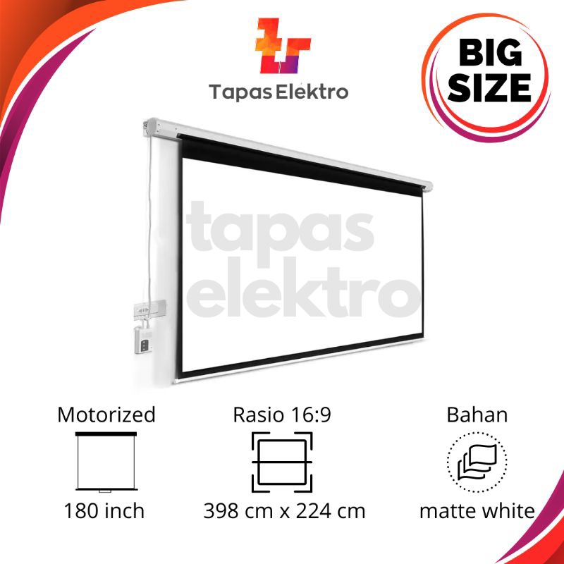 Jual Layar Proyektor Motorized 180 Inch Rasio 16:9 (398 cm x 244 cm ...