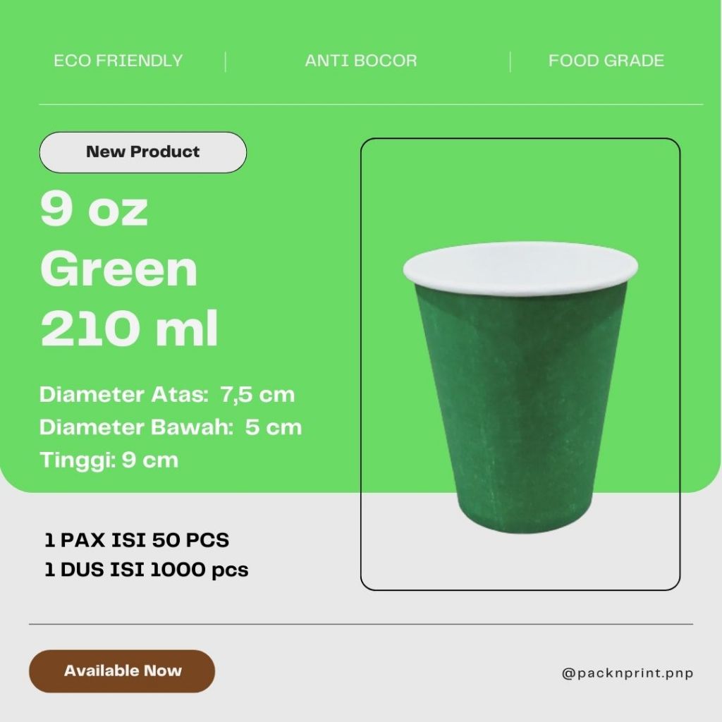 Jual Paper Hot Cup Gelas Kertas 9 oz 210 ml Hijau isi 50 pcs | Shopee Indonesia