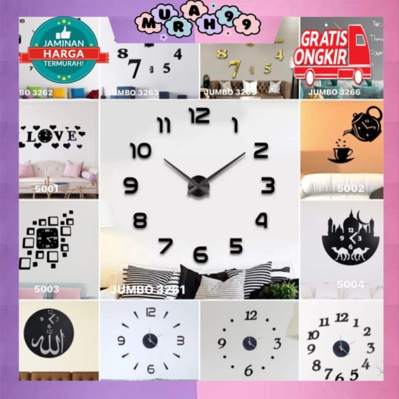 Jual Jam Dinding Tempel Besar Diy Analog 3D | Shopee Indonesia