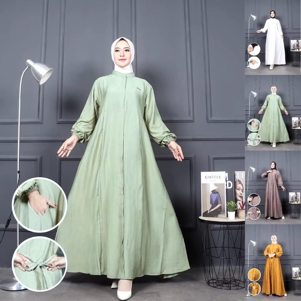 Jual Sabrina Dress Gamis Polos Wanita Simpel Elegan Polo Linen Terbaru ...