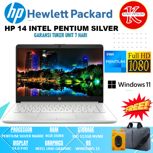 Jual Laptop HP 14s Intel Pentium silver N6000 Ram 8GB Ssd 512 GB Silver ...