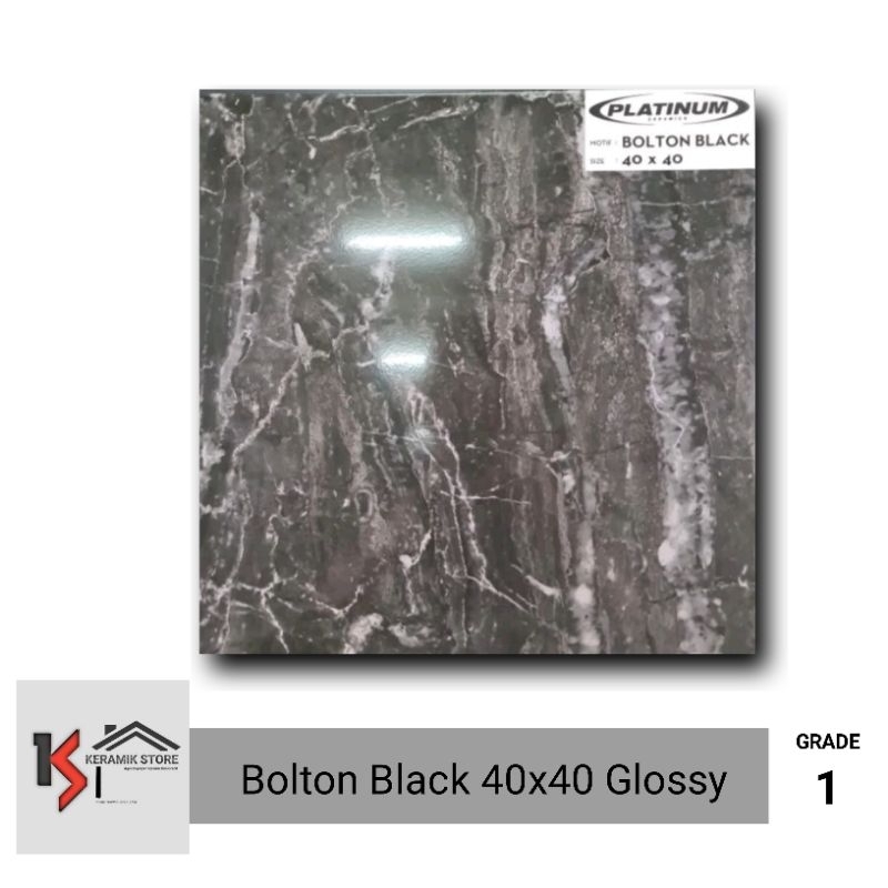 Jual Keramik Lantai 40x40 HITAM Marmer Bolton Black - Glossy | Shopee ...