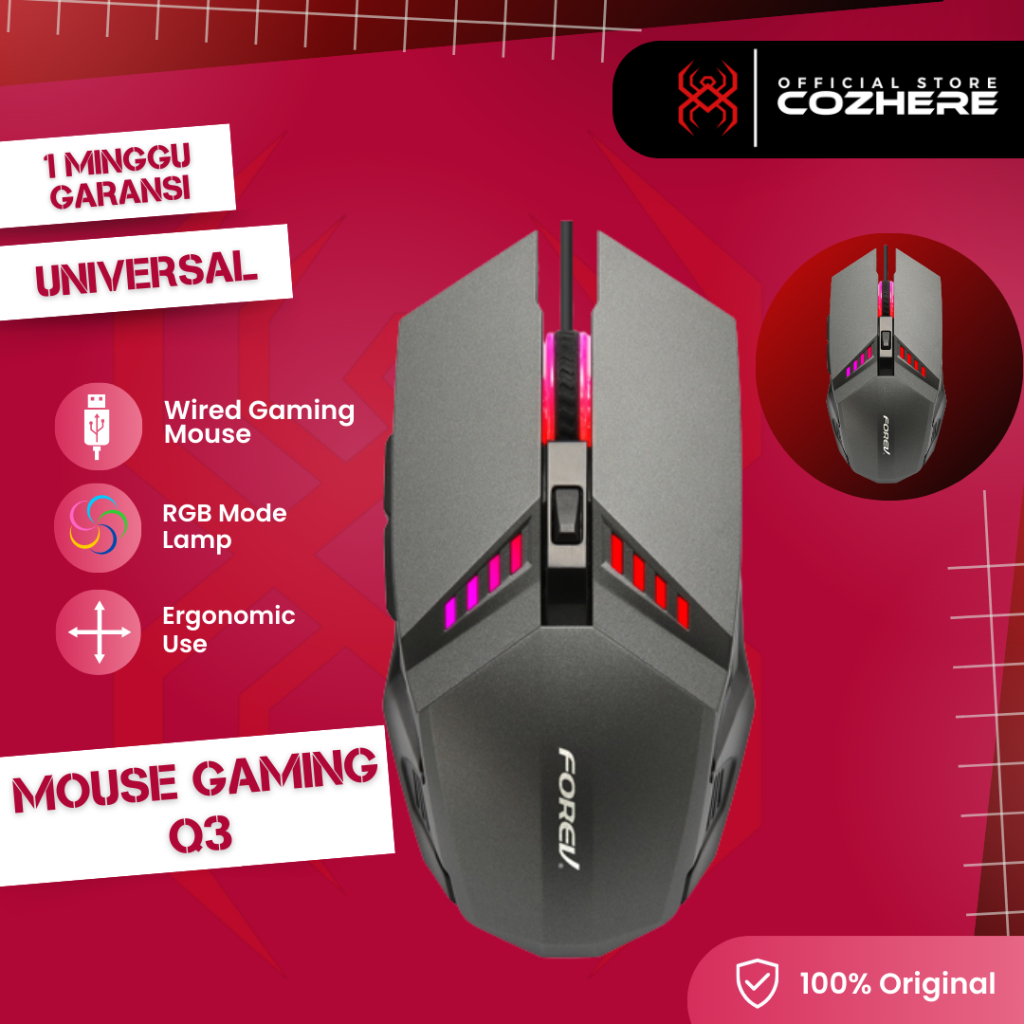 Jual Mouse Gaming Wired Optical Mouse LED FOREV FV-Q3 7 Color Lights ...