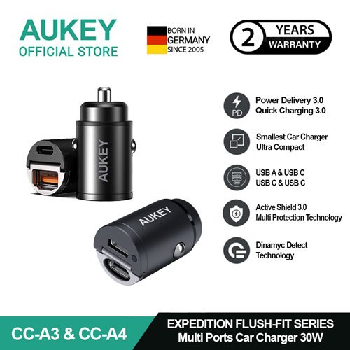 Jual AUKEY Car Charger 30W Multi Port PD 3.0 QC 3.0 CC-A3 & CC-A4 | Shopee Indonesia