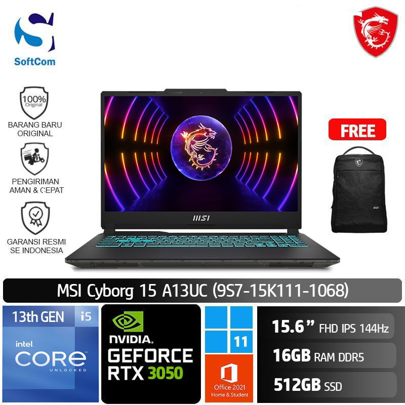Jual MSI Cyborg 15 A13UC 1068 i5 13420H/16GB/512GB SSD/RTX3050/15.6" 144Hz/W11 | Shopee Indonesia