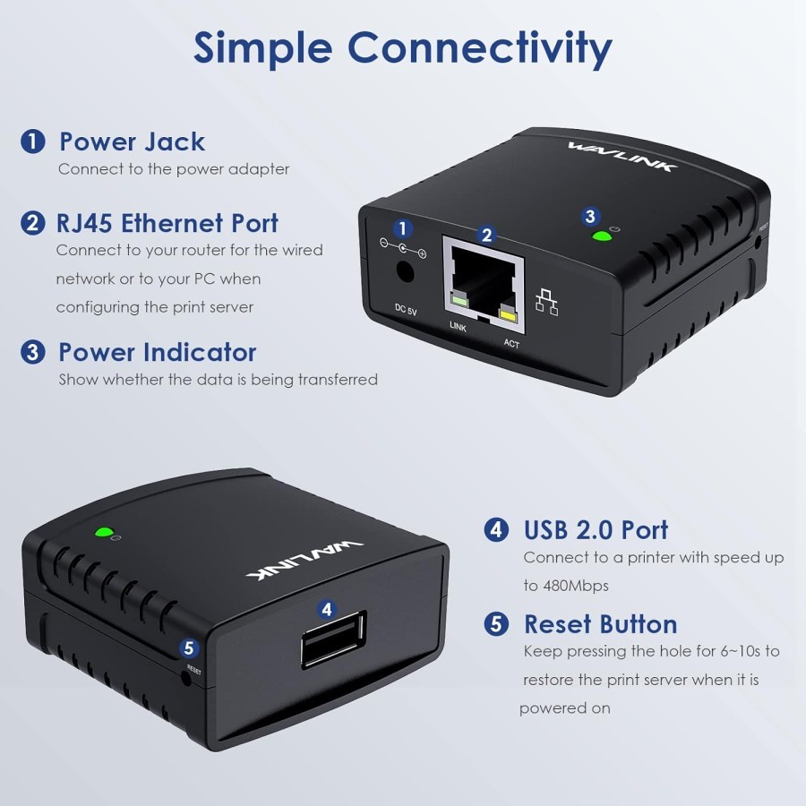Jual USB 2.0 Network Print Server WAVLINK LAN Print Share Server for USB Printers LPR Print ...