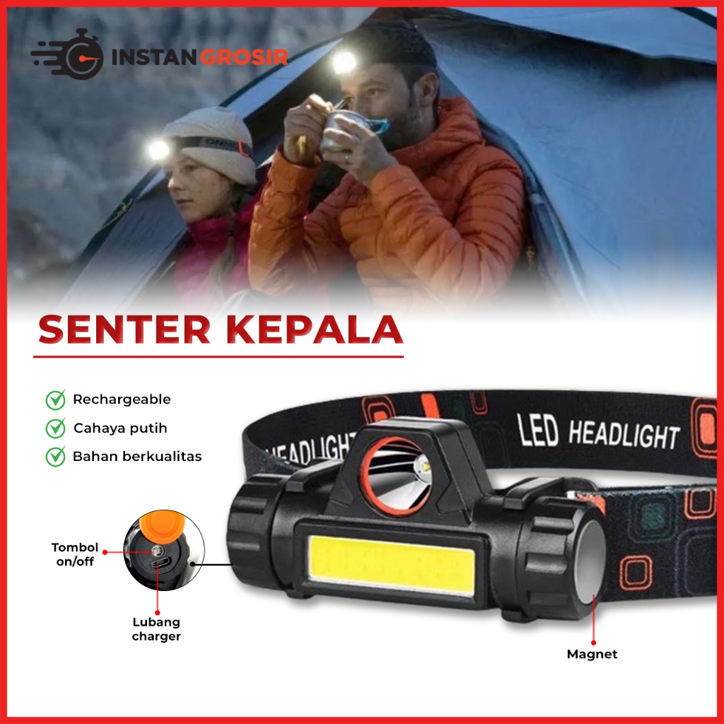 Jual Lampu senter kepala super terang Headlamp rechargerable Head lamp lampu darurat portable ...