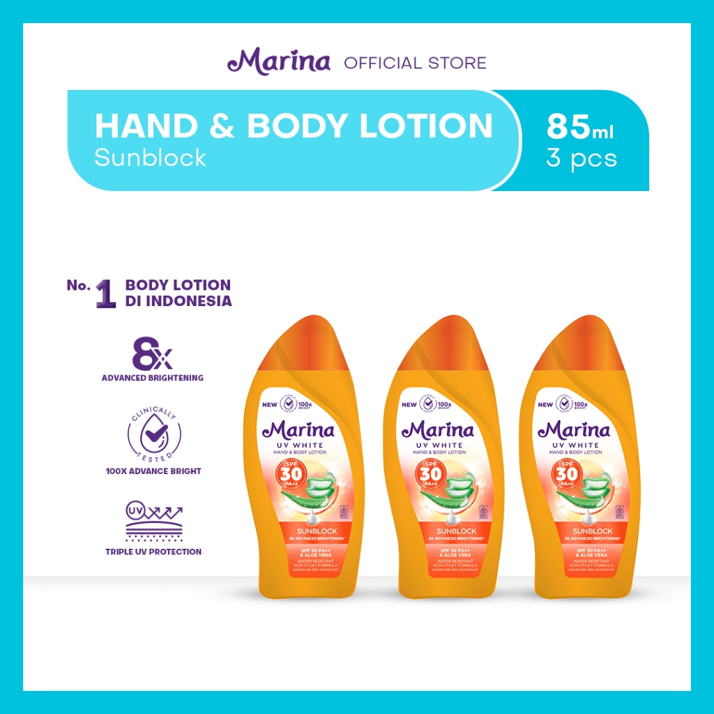 Jual Marina UV White Sunblock SPF 30 [85 ml / 3 pcs] - Exp : 05.2027 ...