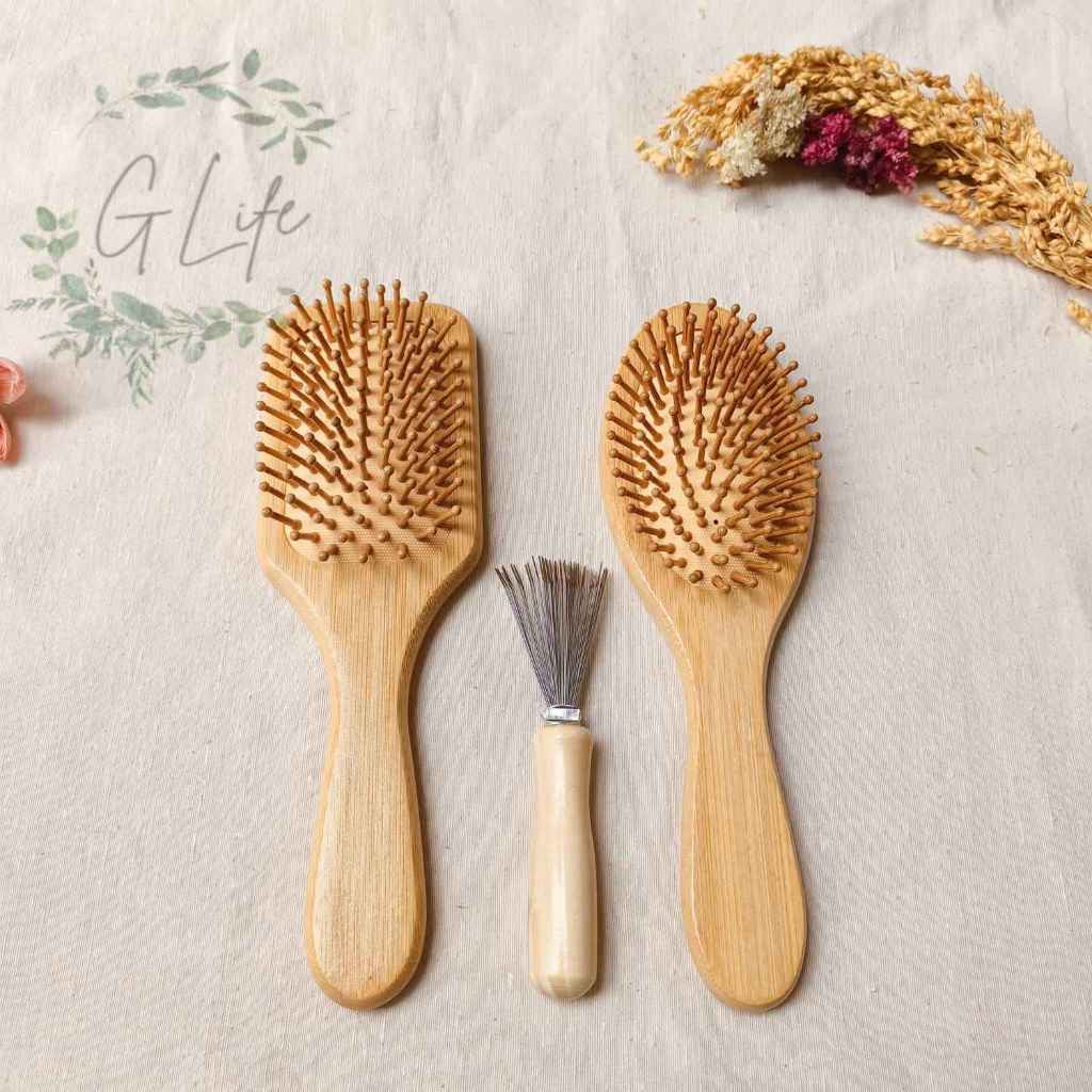 Jual Sisir Rambut Bambu Kayu Premium Hair Brush Massage Cushion Anti ...