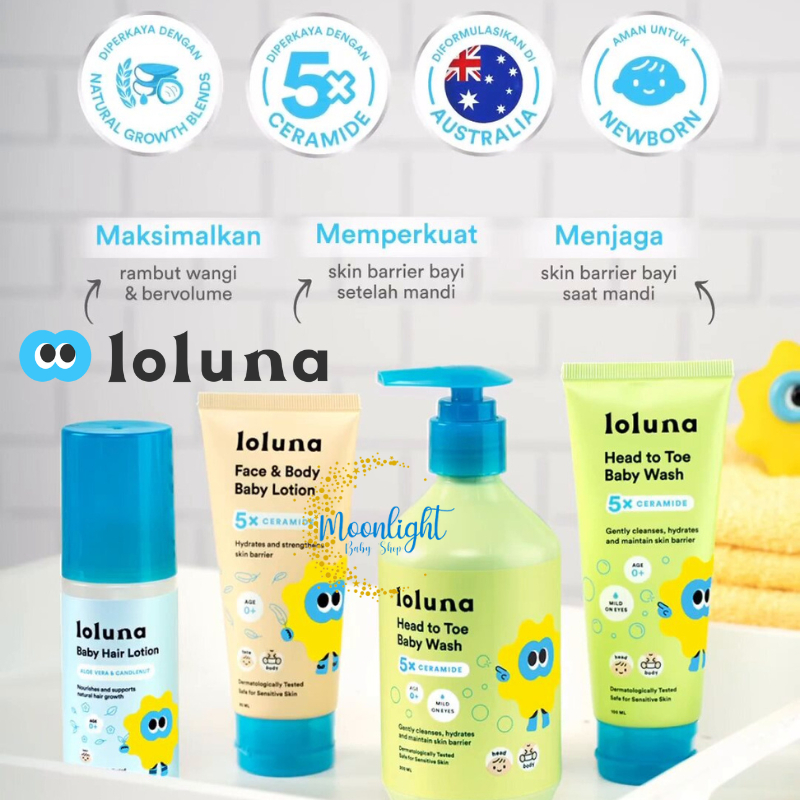 Jual LOLUNA Head to Toe Baby Wash 100ml/300ml | Face & Body Lotion 80ml ...
