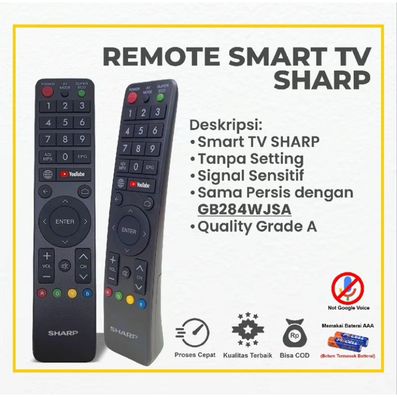 Jual REMOTE SMART TV SHARP TYPE GB289WJSA Sharp smart android Grade A ...