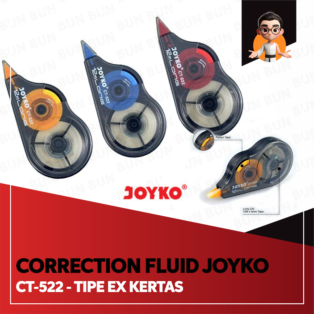 Jual Correction Tape / Pita Koreksi Joyko CT-522 / TIPE EX KERTAS JOYKO ...