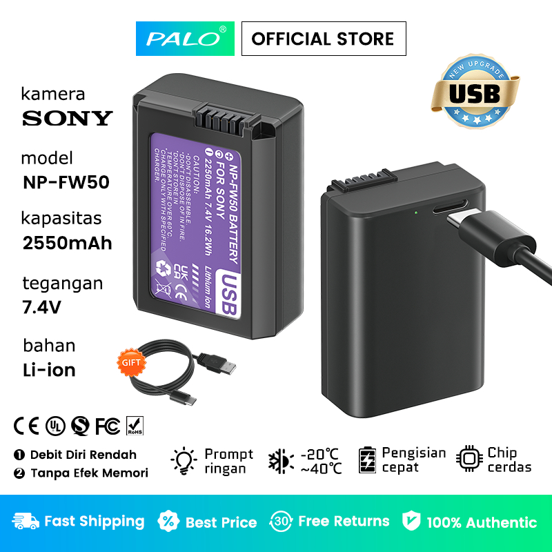 Jual PALO Baterai Kamera NP-FW50 NPFW50 NP FW50 Battery dengan USB Type-C Antarmuka Pengisian ...