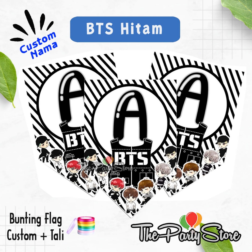 Jual Banner Bunting Flag Happy Birthday Karakter BTS Hitam/Banner ...