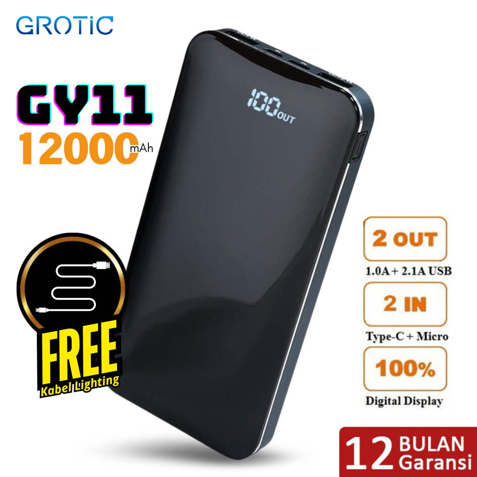 Jual GROTIC Powerbank Fast Charging Capacity 50000mAh 24000mAh 12000mAh ...