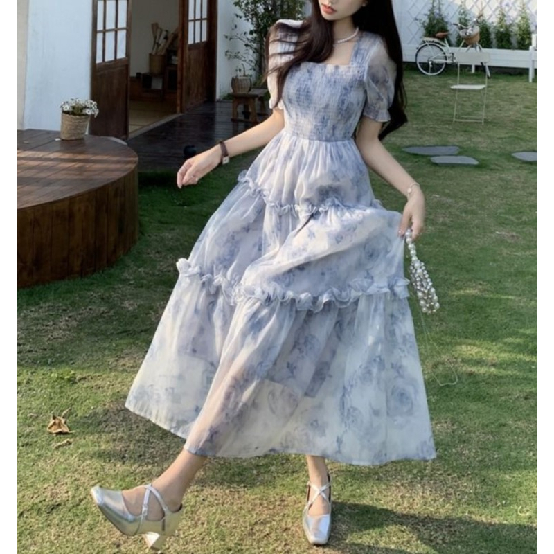 Jual dress biru princess midi dress terbaru 2025 korean style Elegant ...