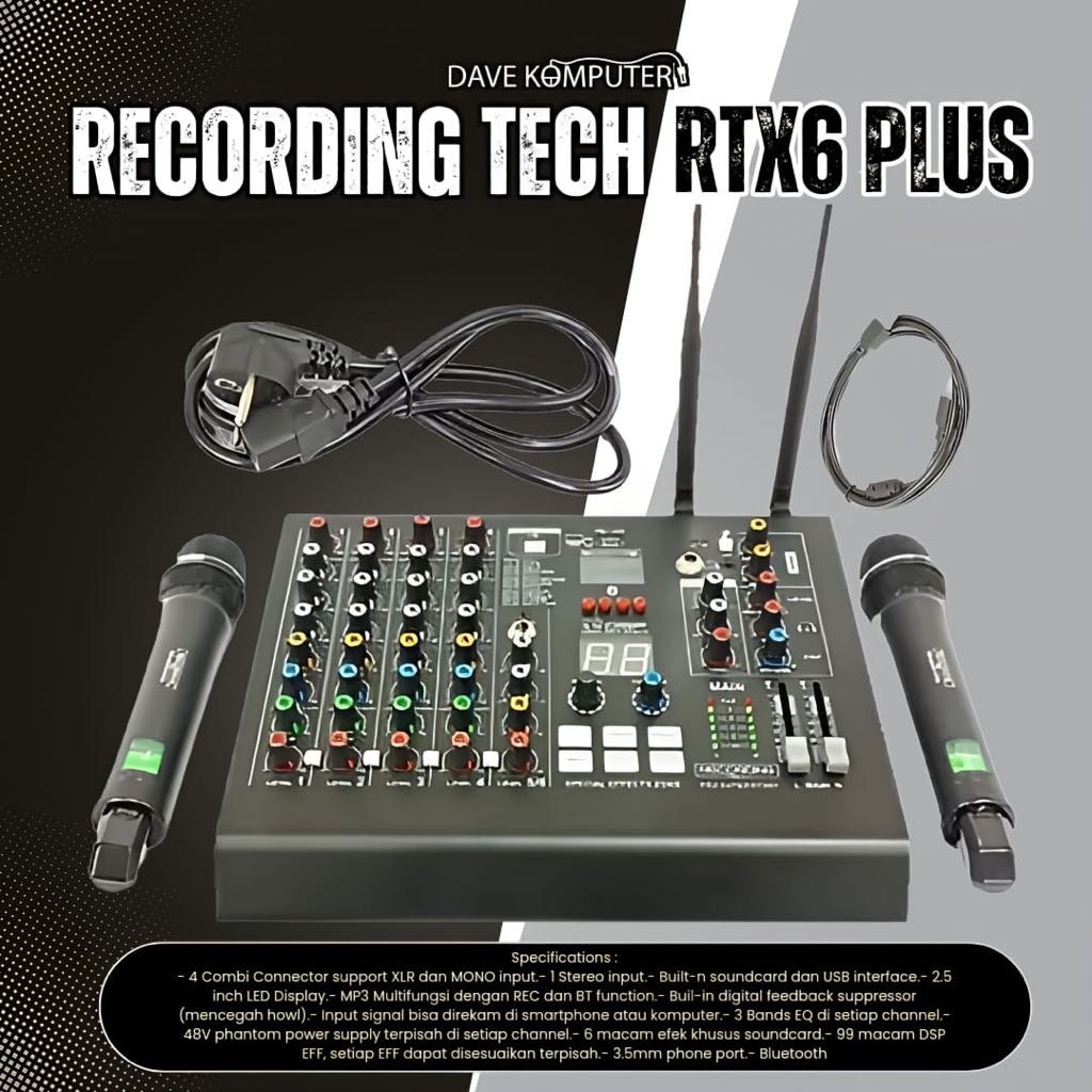Jual Recording Tech RTX6 PLUS / RTX6+ Mixer Console with Wireless Mic ...