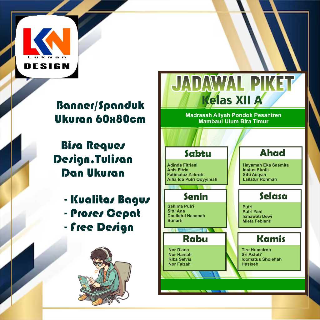 Jual spanduk bannermini JADWAL PIKET KELAS MODEL C reques design ...