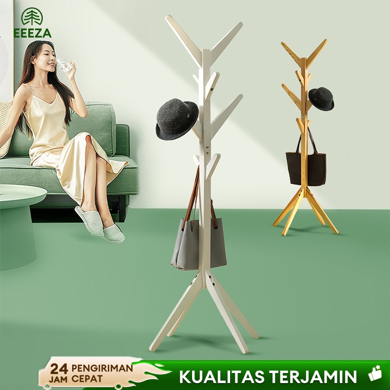 Jual Stand Hanger Kayu Multifungsi Gantungan Baju Tas Topi Single ...