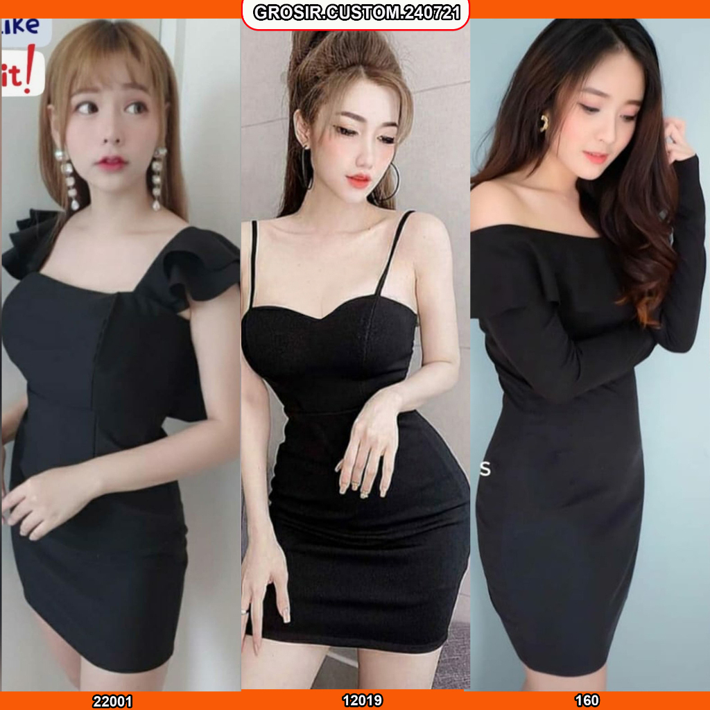 Jual [GROSIR] CUSTOM 240721 Dress Code Hitam Black Party Night Dress ...