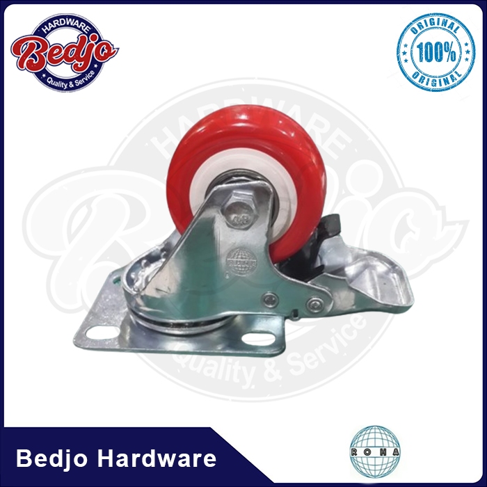 Jual Roha Roda Troli Hidup Rem - Roda Plastik PU Heavy Duty Putar Rem ...