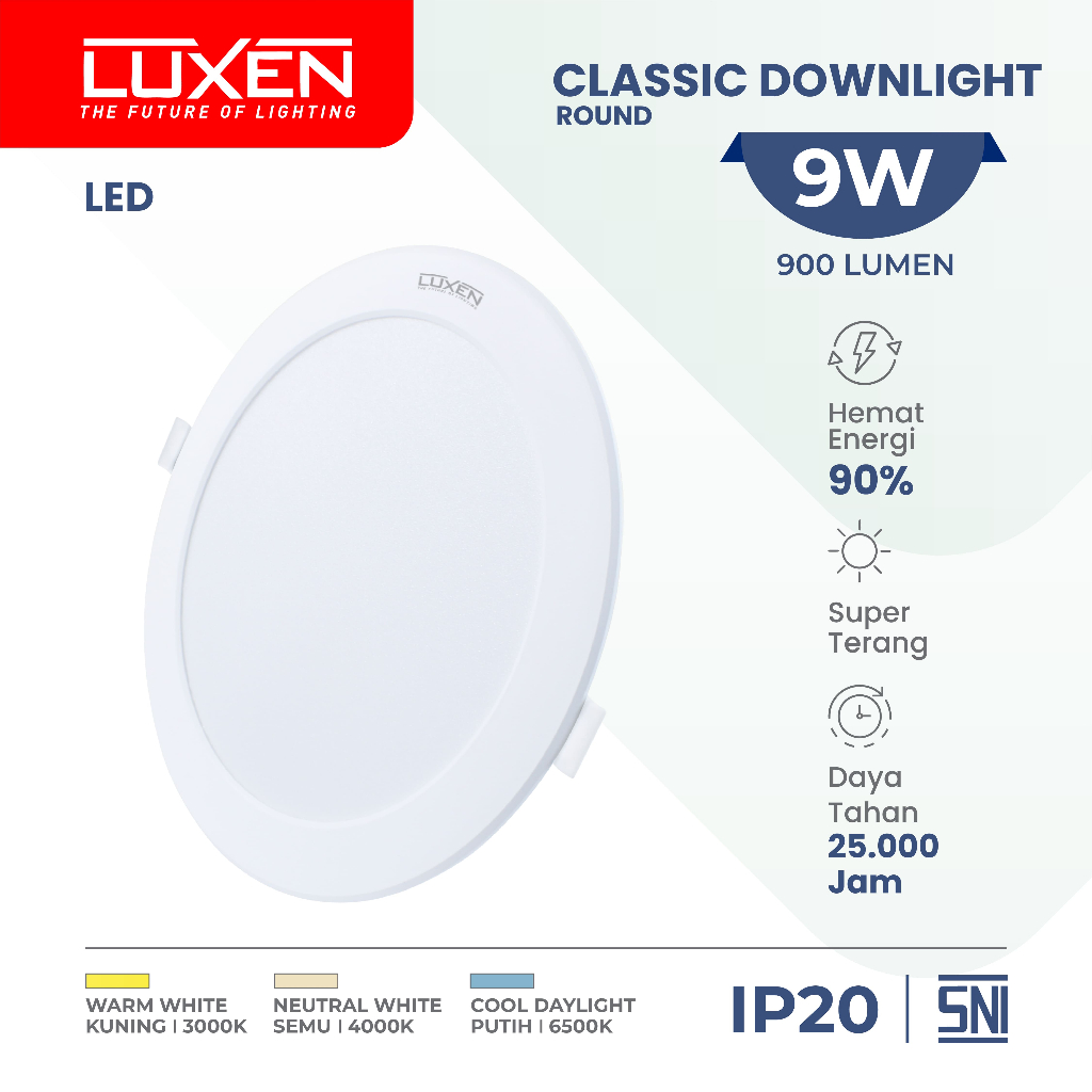 Jual Luxen Downlight LED Bulat Classic 9 Watt Cahaya Putih, Kuning dan ...