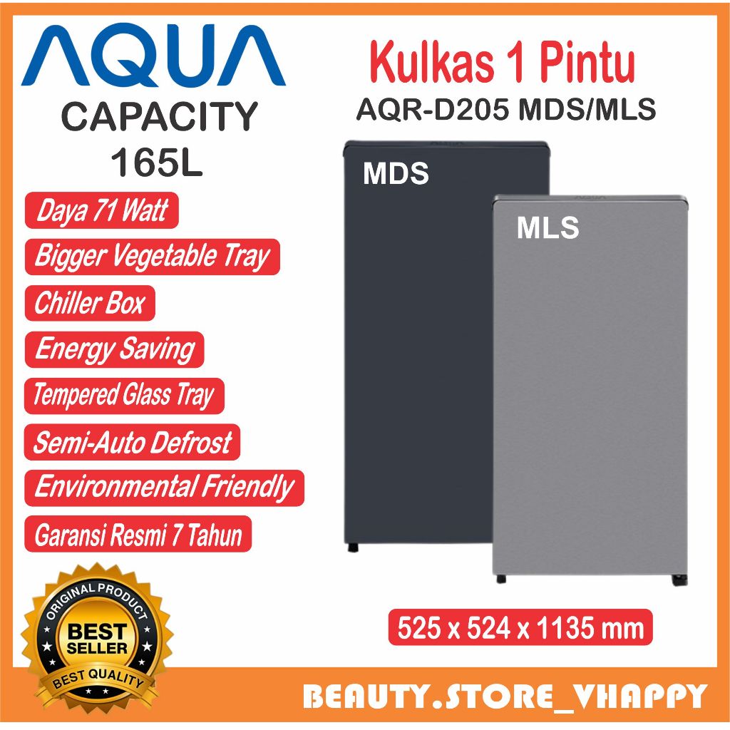 Jual Promo Kulkas Aqua sanyo 1 Pintu 165 liter Big Freezer AQR-D205 MDS ...