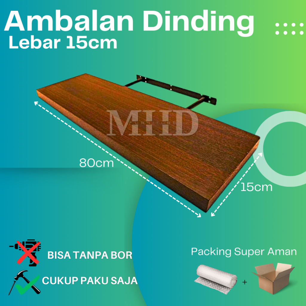 Jual rak ambalan dinding minimalis 80cm x 15cm Tebal 4cm buku kayu ...