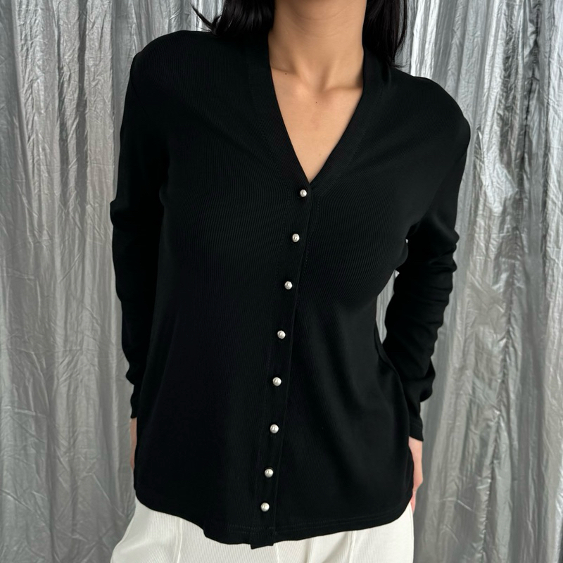 Jual ALIA TOP | Atasan Knit Wanita Lengan Panjang Kancing Basic Korean ...