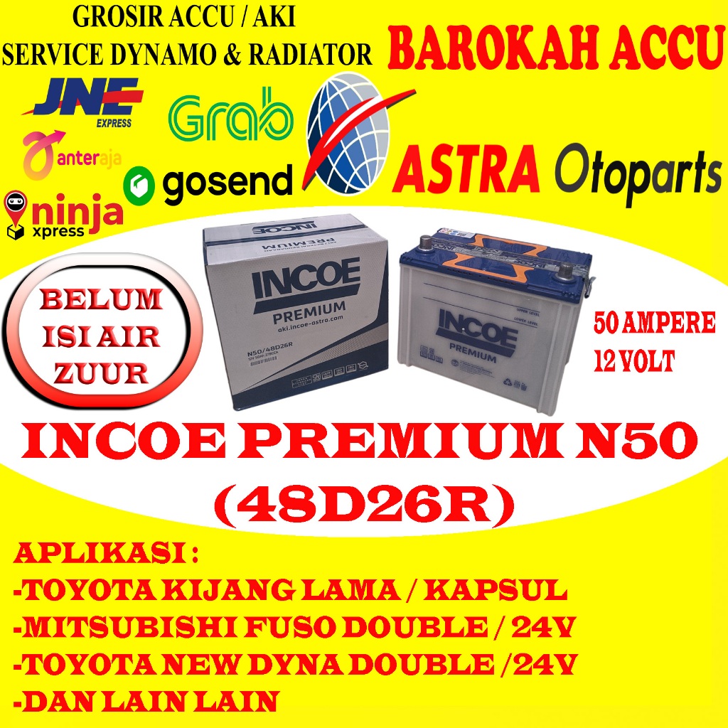 Jual AKI INCOE PREMIUM N50 / 48D26R , 50 AH ASTRA OTOPARTS | Shopee Indonesia