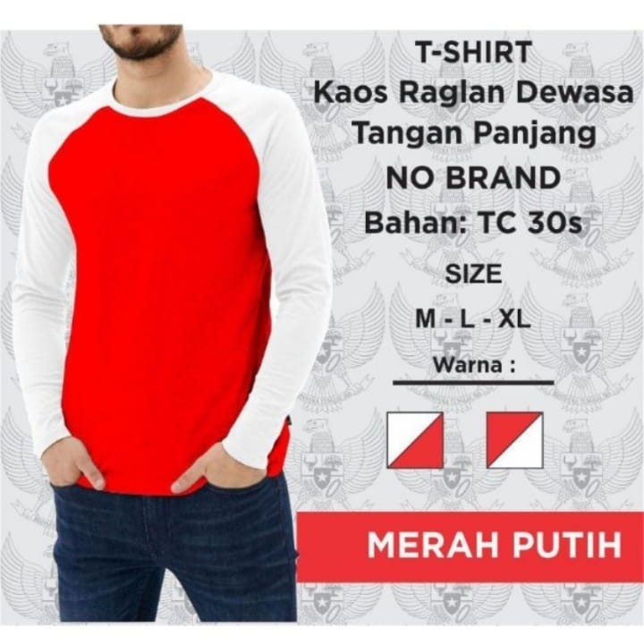 Jual Kaos Raglan Merah Putih Lengan Panjang - Baju Agustusan - Kaos Merah Putih - Kaos Raglan ...