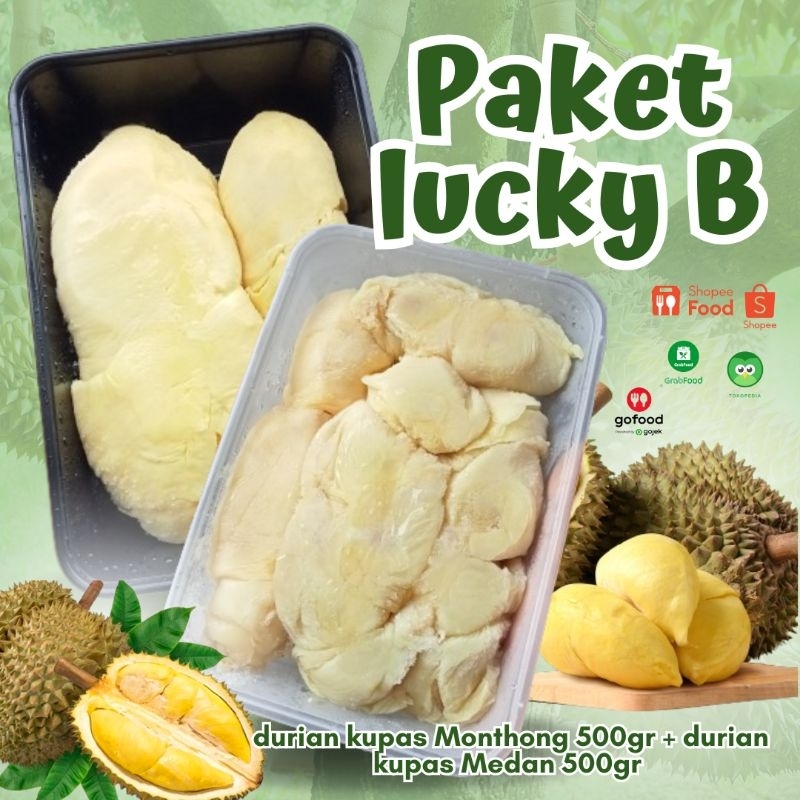 Jual Paket lucky B ( durian kupas Medan 500gr + durian kupas Monthong 500gr ) | Shopee Indonesia